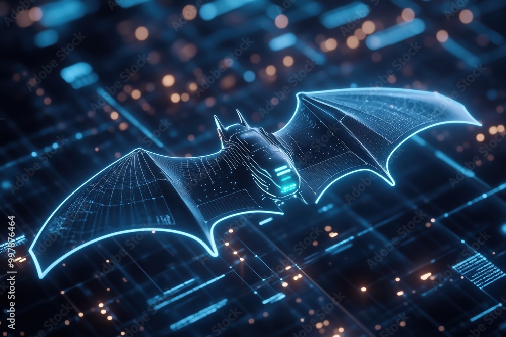Cybernetic Bat: A futuristic, digital rendition of the iconic Bat ...