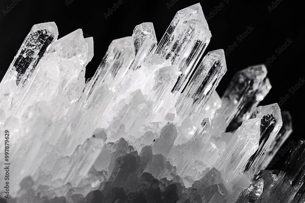 A detailed view of sparkling salt crystals showcases their jagged edges ...
