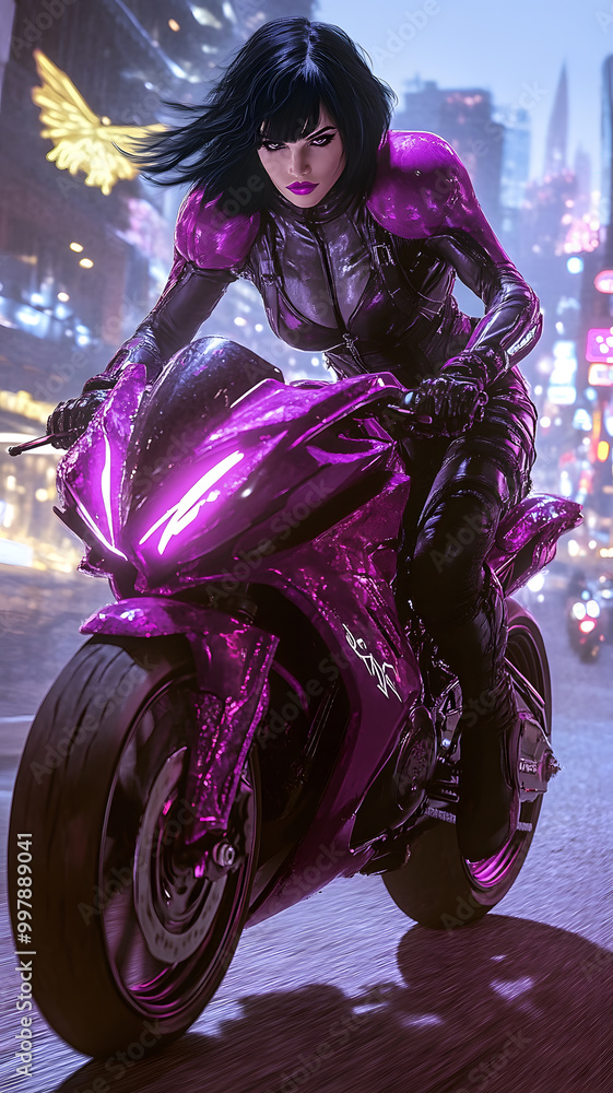 the female character Tide from League of Legends riding on her purple ...