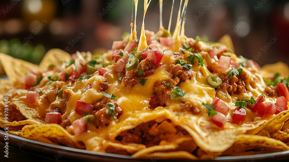 Cheesy Nachos Loaded with Toppings and Fresh Ingredients - A plate of ...