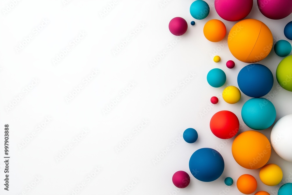 White background with a colorful border of balls. The balls are of ...