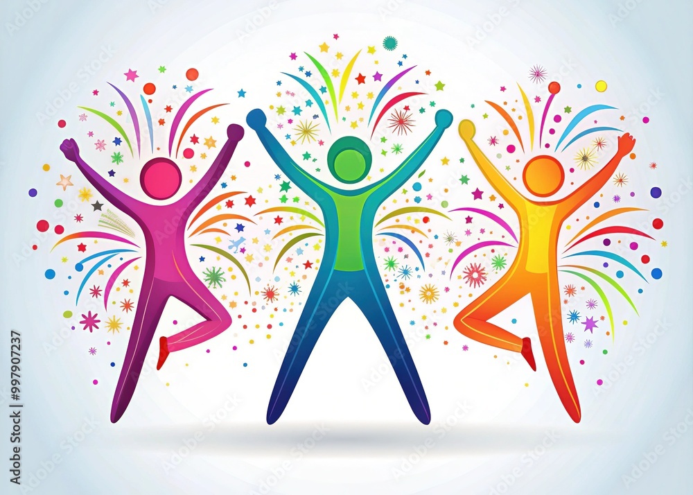 Energetic stick figure poses convey joy, freedom, and celebration ...