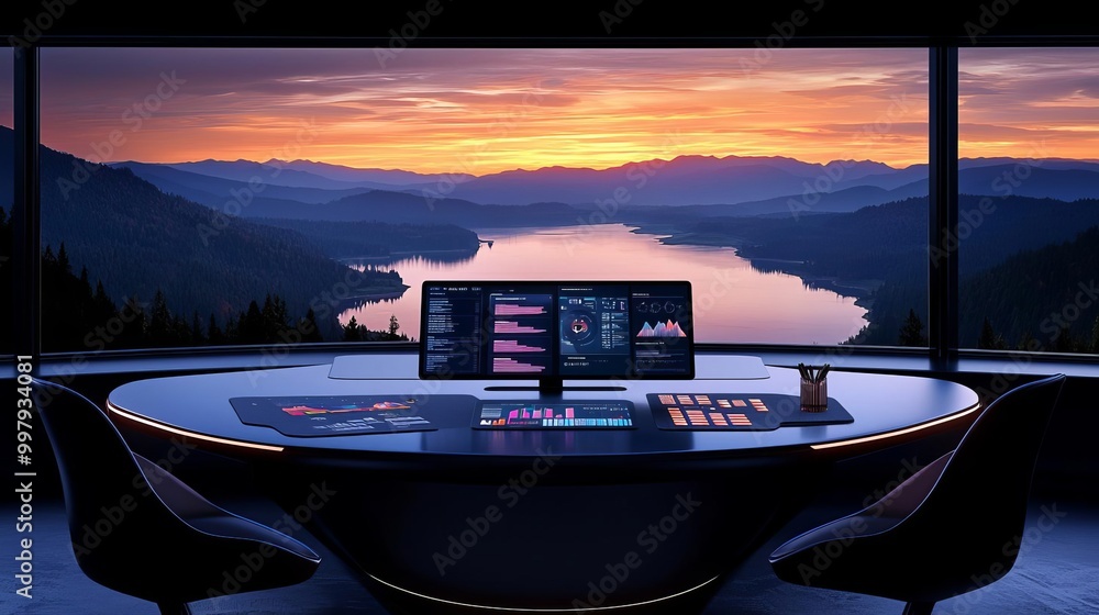 Fast-paced work environment represented by a digital dashboard filled ...