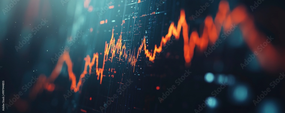 Close-up of a computer screen showing a complicated line chart with ...