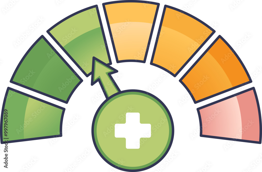 Health meter gauge with an arrow pointing towards the green zone ...