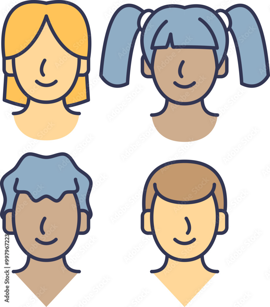 Four diverse cartoon avatars with different hairstyles and colors ...