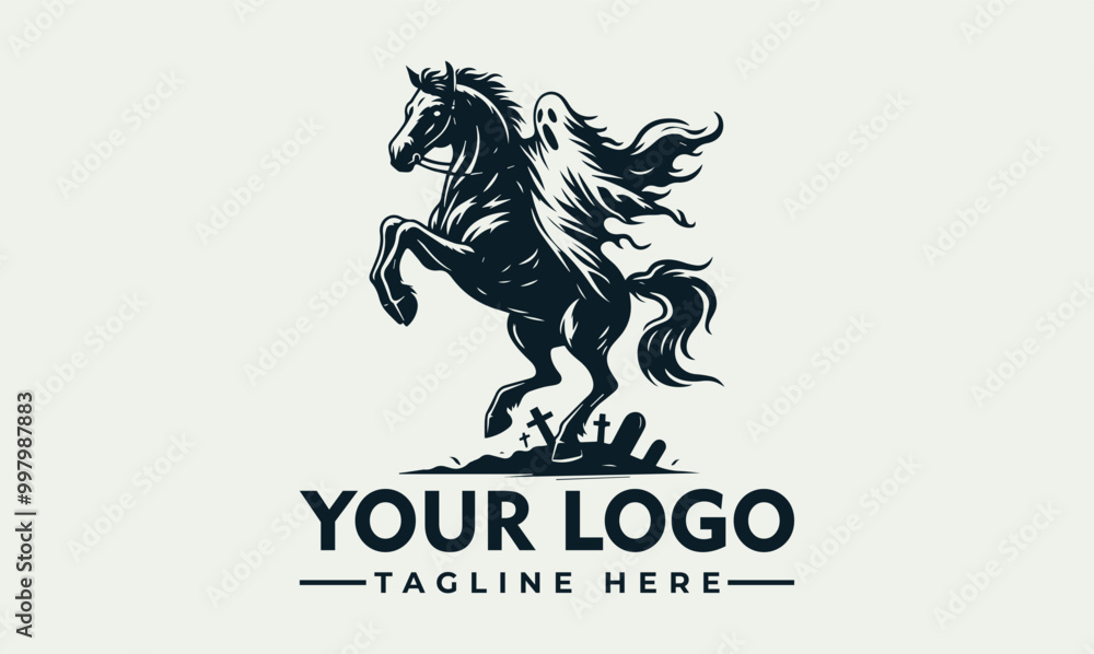 Ghost riding rearing horse with flames behind it vector logo halloween ...