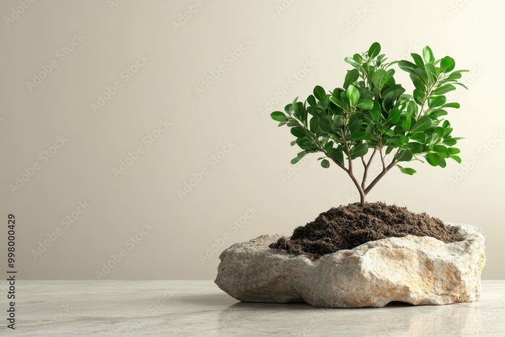 A small, delicate plant growing out of a rough, dry patch of soil ...