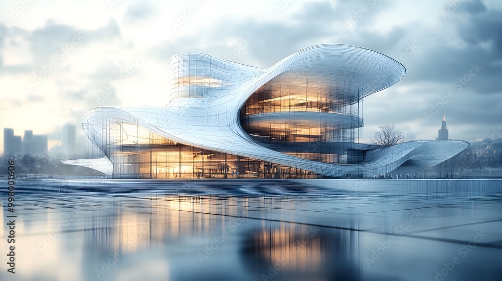 Wallpaper of wave-like building design with seamless and smooth curves ...