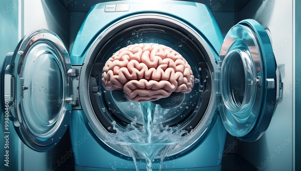 visual metaphor of brainwashing depicted in a washing machine ...