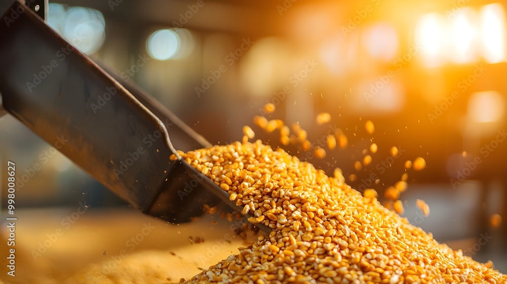 Industrial machines processing grains in a food production facility ...