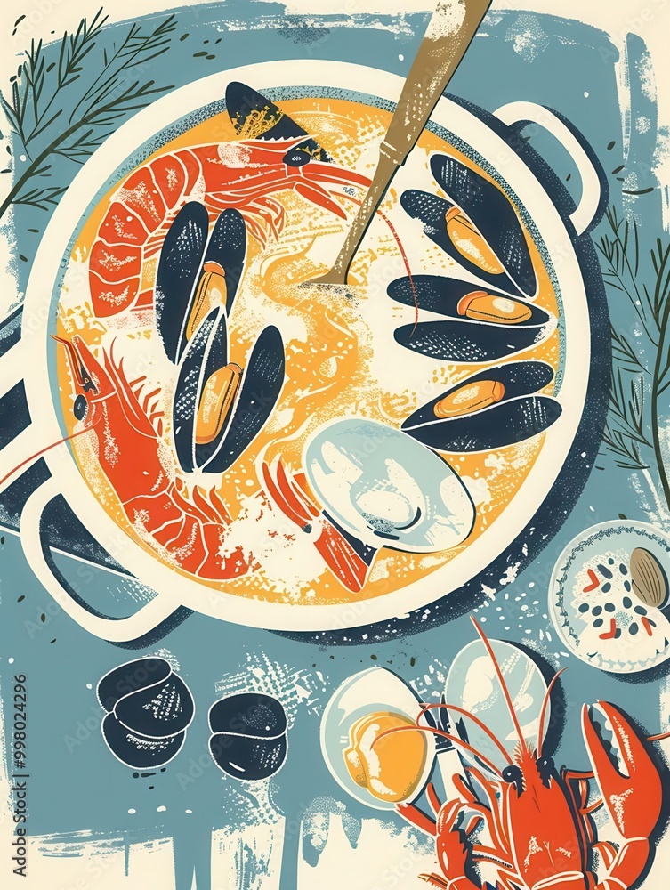 9 United States clam chowder flat design bird's-eye view seafood theme ...