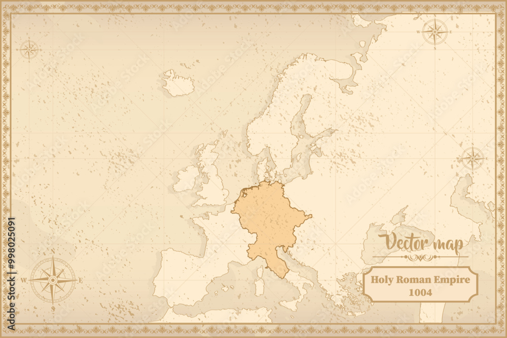 Map of Holy Roman Empire in the old style, brown graphics in retro ...