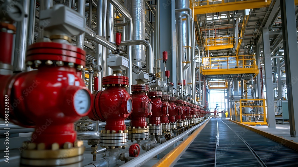 A detailed view of an automated fire suppression system in an oil ...