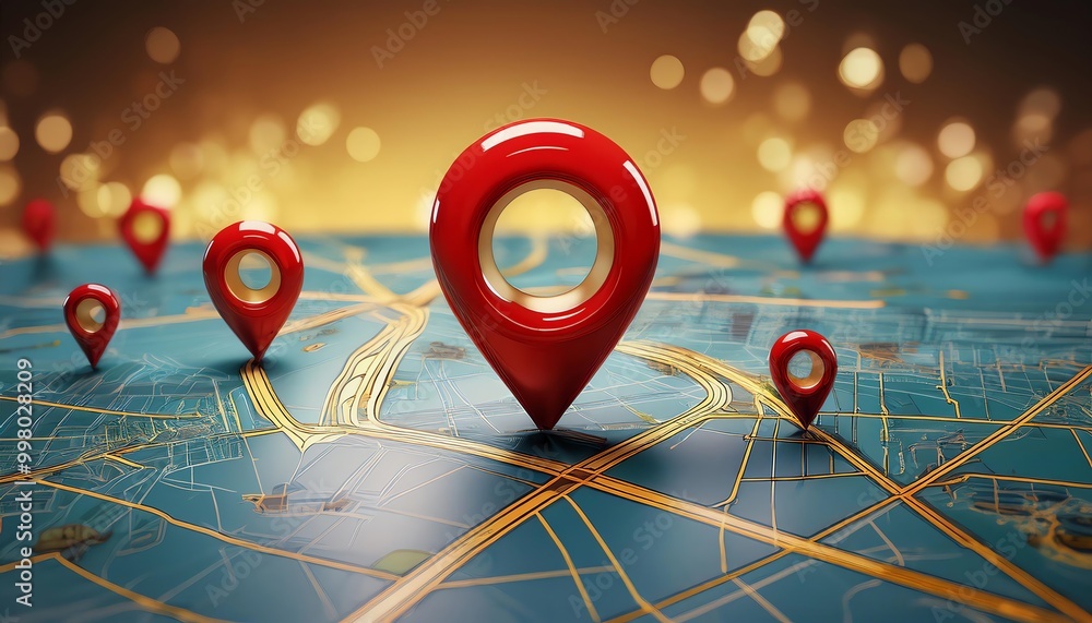 A vibrant map with red location pins highlights various points of ...