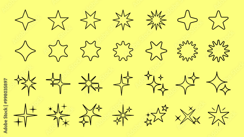 Star sparkle outline doodle set vector. Hand drawn star glitter sparks ...