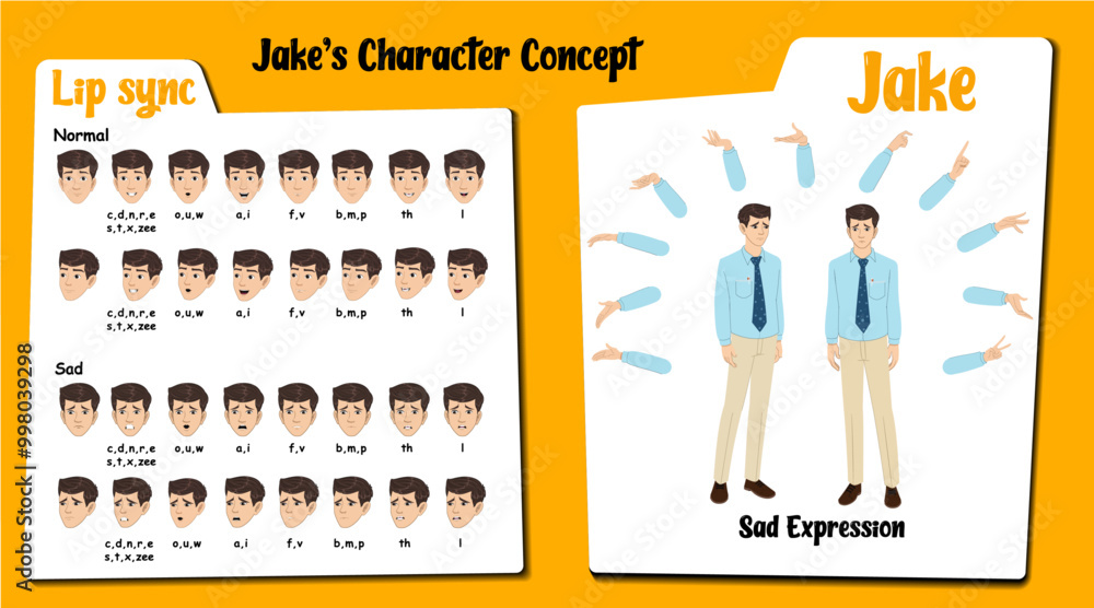 Sad male employee cartoon character AKA Jake, men wearing an office ...