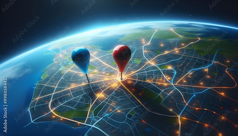 A detailed map displaying a specific location marked with two vibrant ...