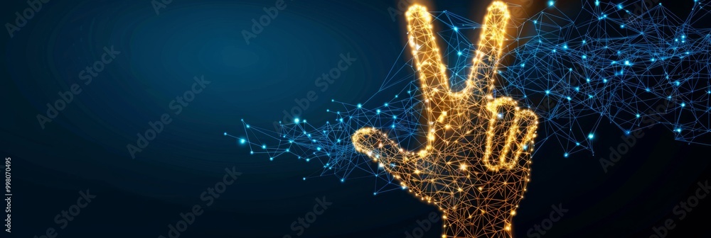 hand Peace Sign in low poly wireframe, global unity, technological ...