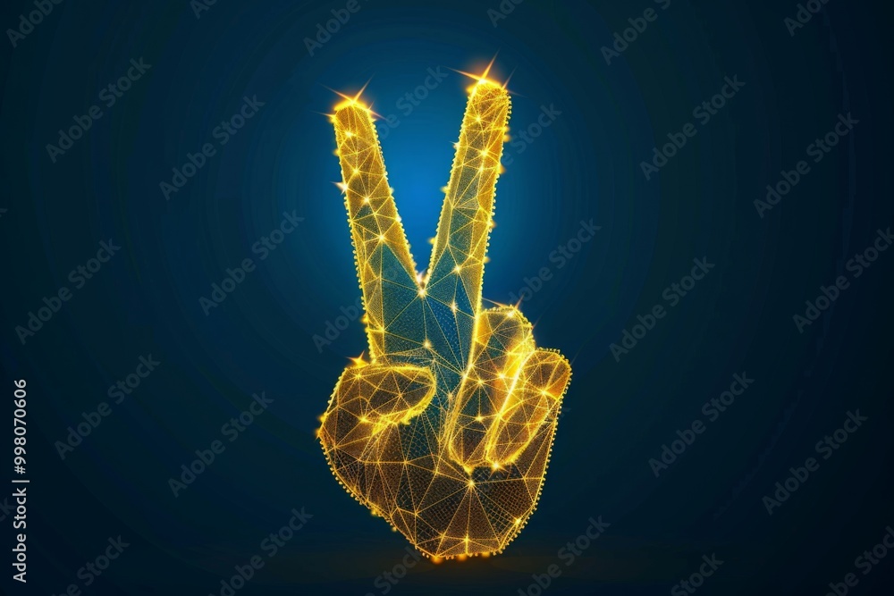 hand Peace Sign in low poly wireframe, global unity, technological ...
