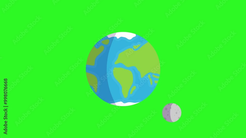 Animation of the Earth planet with the moon moving around in a flat ...
