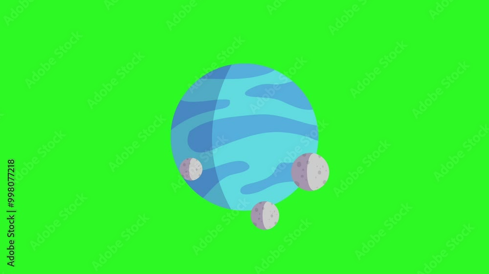 Animation of the Uranus planet with the moon moving around in a flat ...