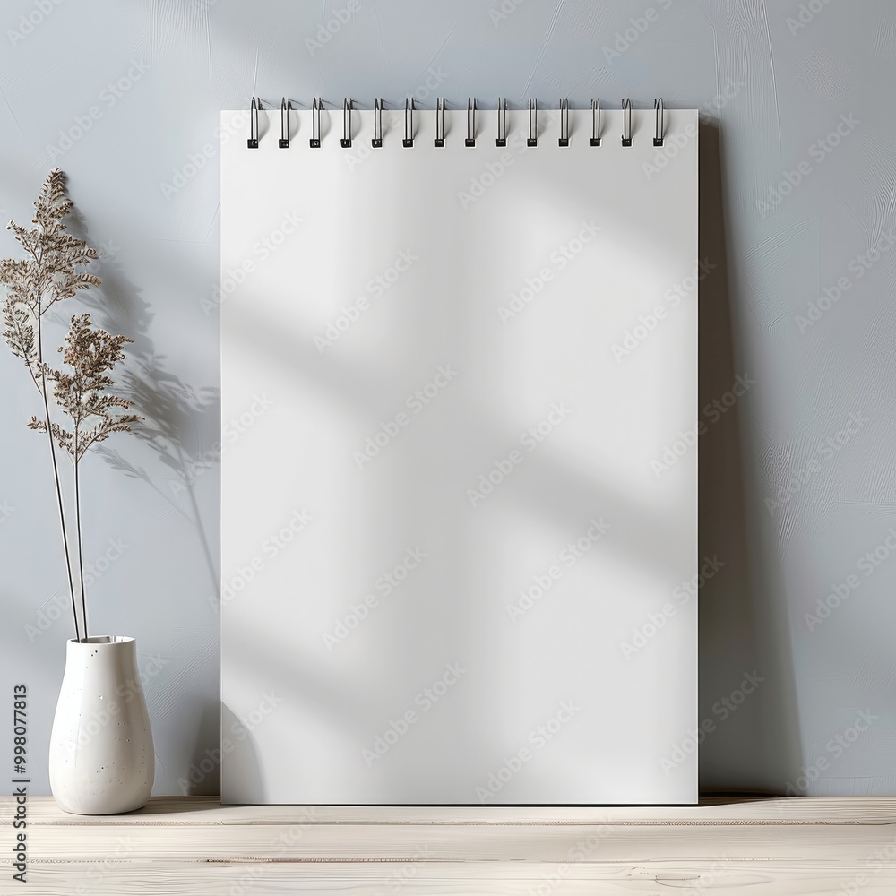 A4-sized drawing pad with spiral binding at the top, without print and ...