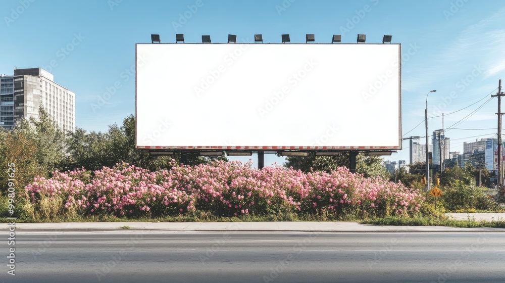 No perspective flat on billboard mockup on a bright sunny day with no ...