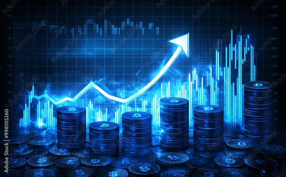 An economic growth financial data graph on a 3d coin background with a ...