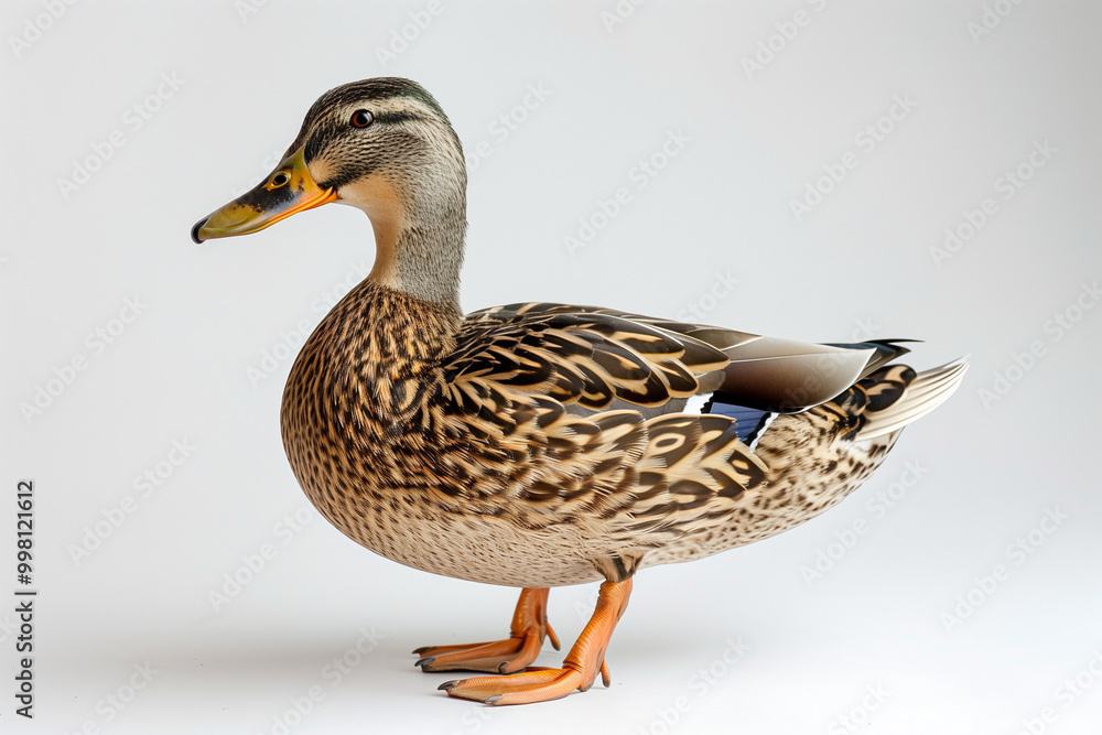 Female Mallard Duck Walking Forward A female mallard duck captured mid ...