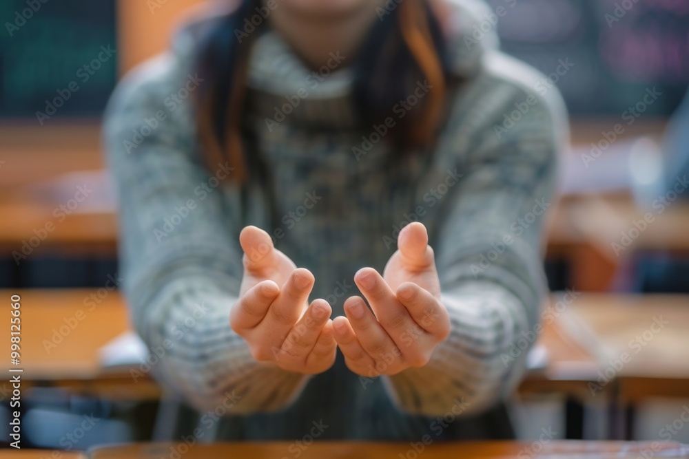 Zoom in on the trembling hands of the student, highlighting the ...