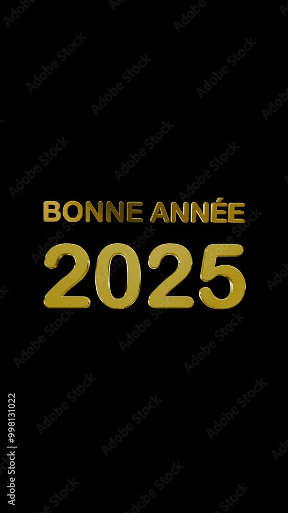 Vertical animation of Happy New Year 2025 (Bonne Année) wishes in ...