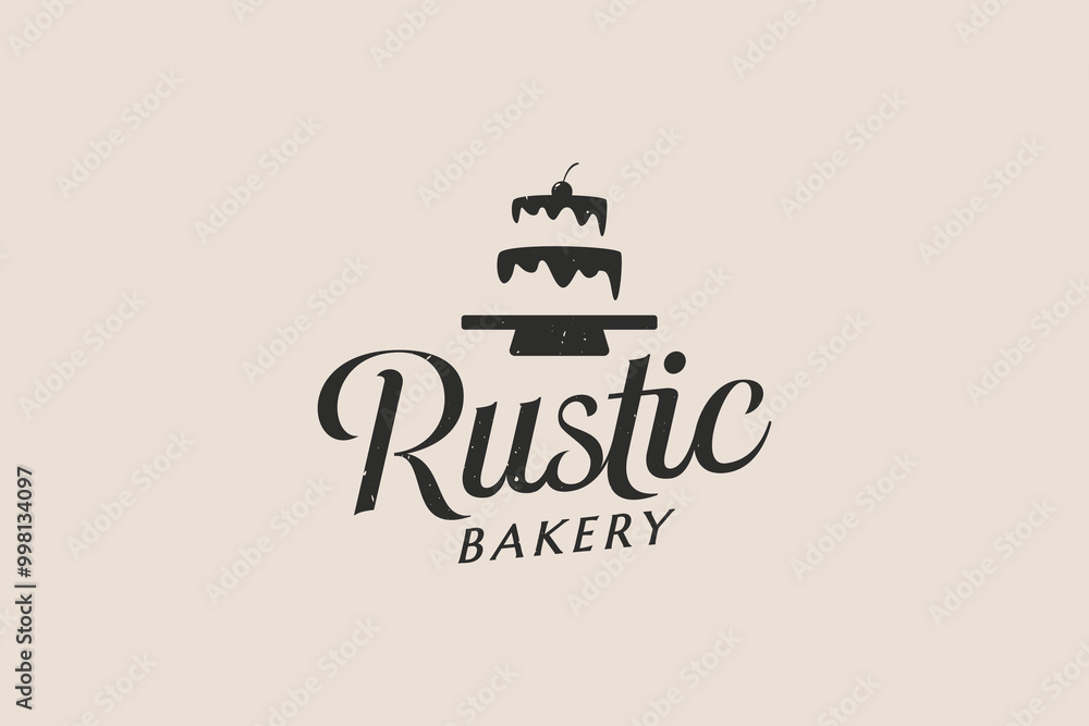 rustic bakery logo with a combination of a cake and beautiful lettering ...