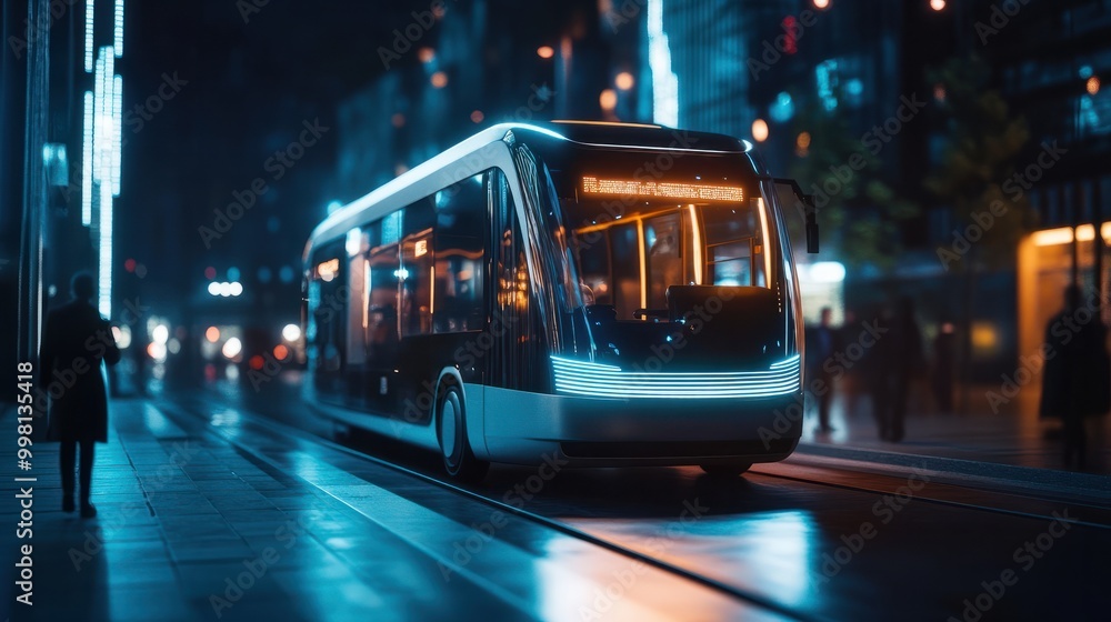 Self driving bus. Autonomous bus driving in city. Future Electric ...