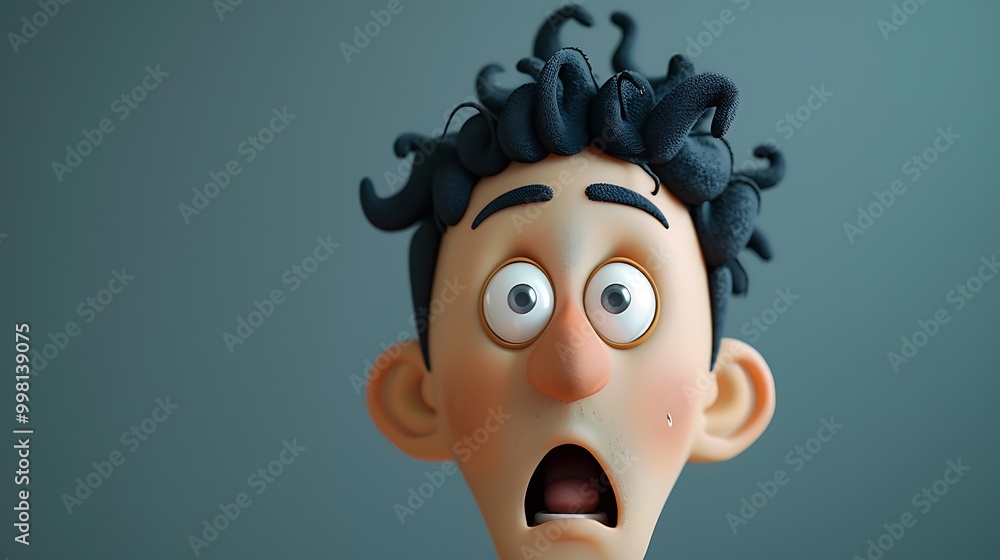 3D Cartoon Illustration of a Man with a Shocked Expression Stock ...