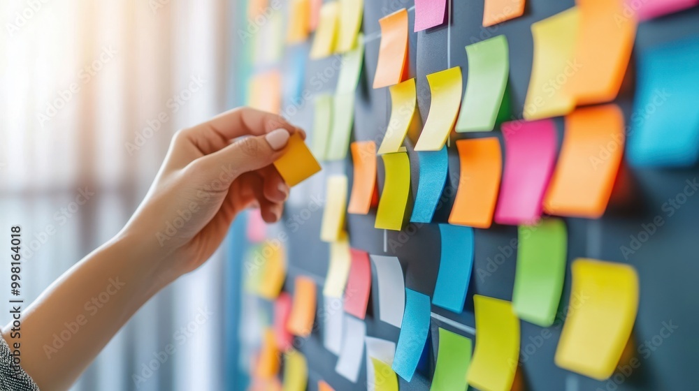 Navigating Agile Software Development: A Hand Adjusting a Sticky Note ...