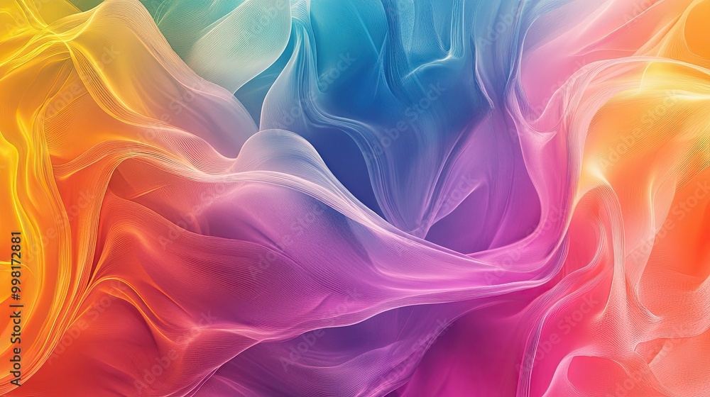 A vibrant rainbow of colors bursts into organic forms on a smooth ...