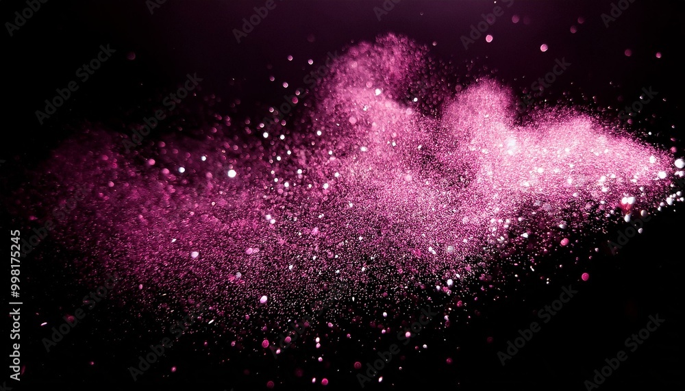 pink background with particles. Pink glitter on a black background. An ...