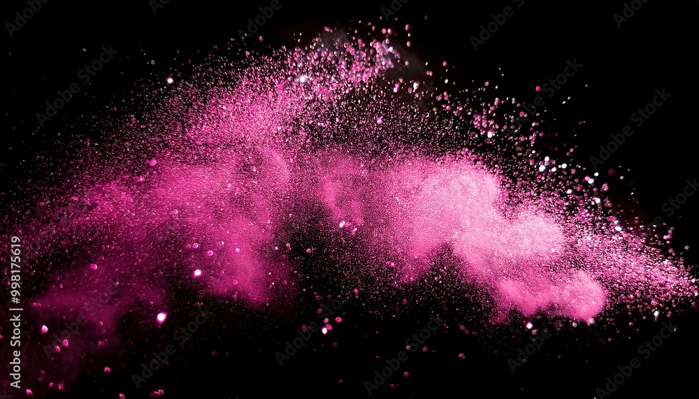 pink background with particles. Pink glitter on a black background. An ...