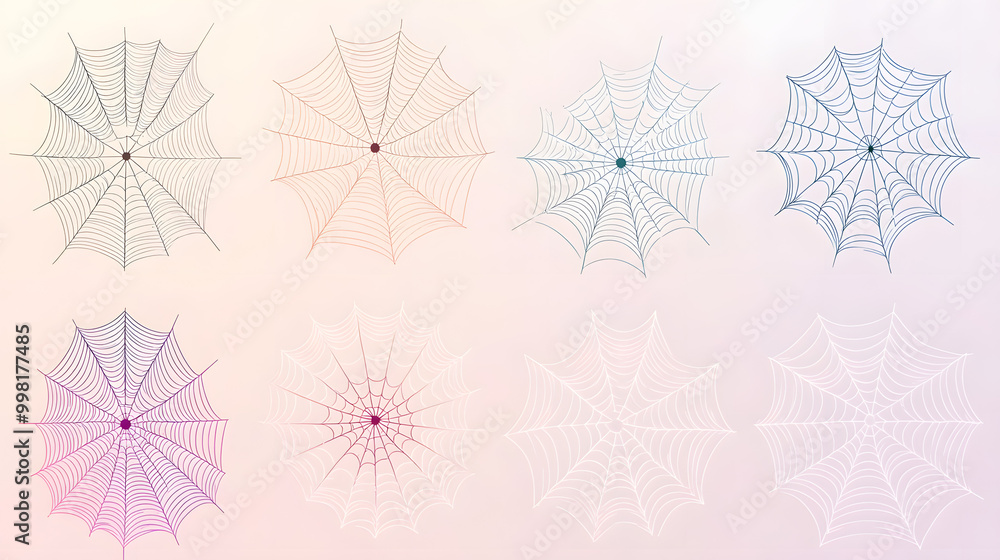Pastel spider web corner set of icons with smooth lines and light tones ...