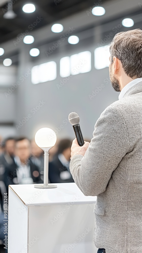 Inventor demonstrating a groundbreaking new technology highlighting the ...