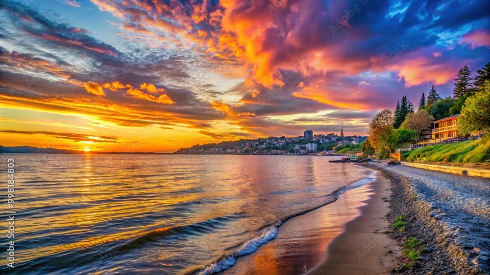 Relaxing Sunset Over Alki Beach in Seattle, Washington with Scenic ...