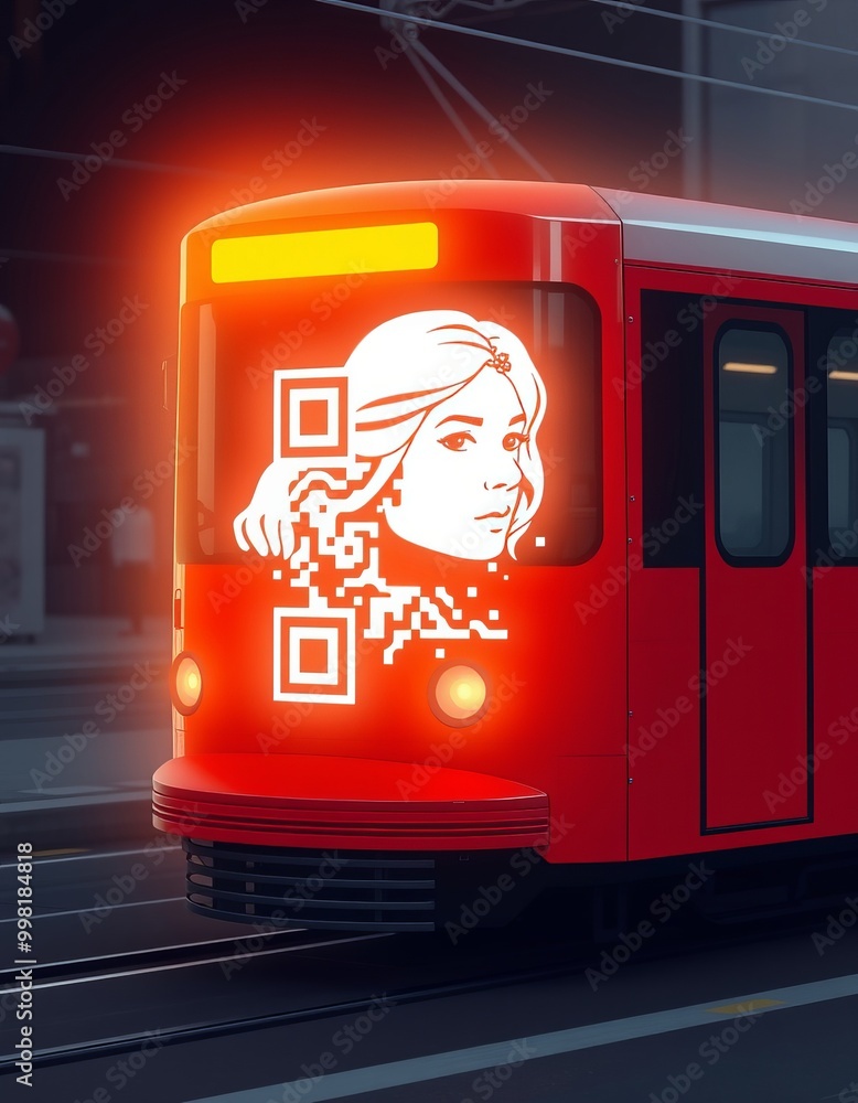 Glowing Code A minimalist illustration of a QR code on a red tra Stock ...