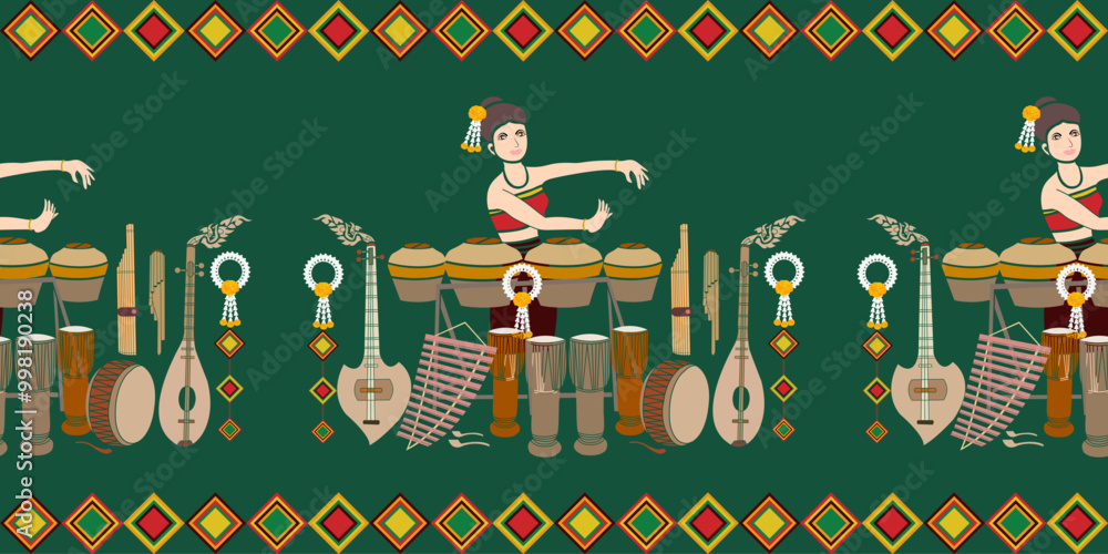 Female dancer plays the jars and the Pong Lang musical instruments such ...