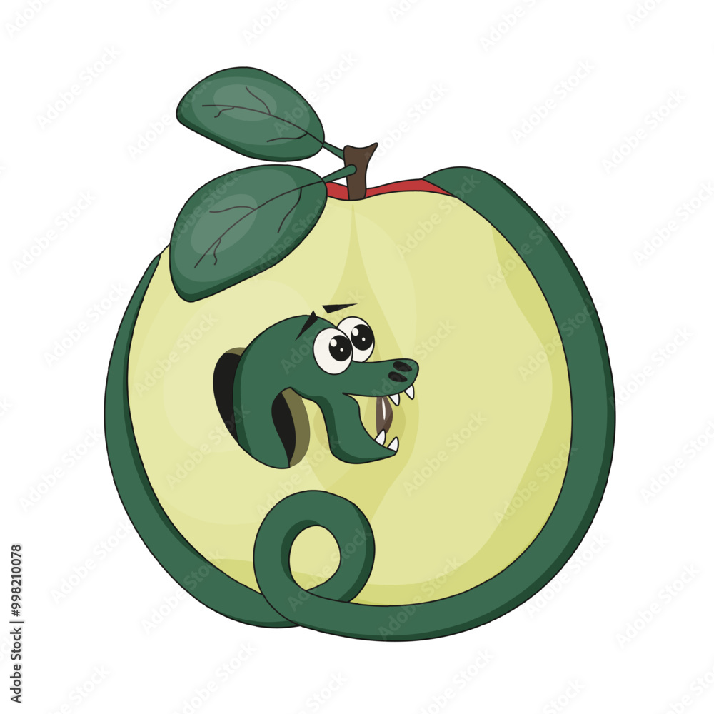 Vector Wormy Apple. Tempter Serpent and apple of discord isolated ...