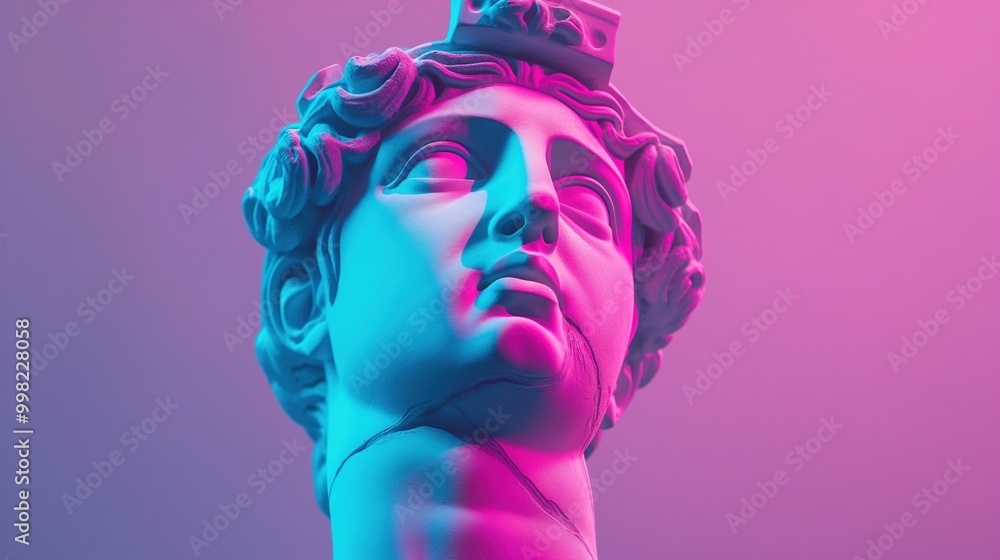 Stylized Greek Sculpture in Vaporwave Glitch Art with Neon Pink Colors ...
