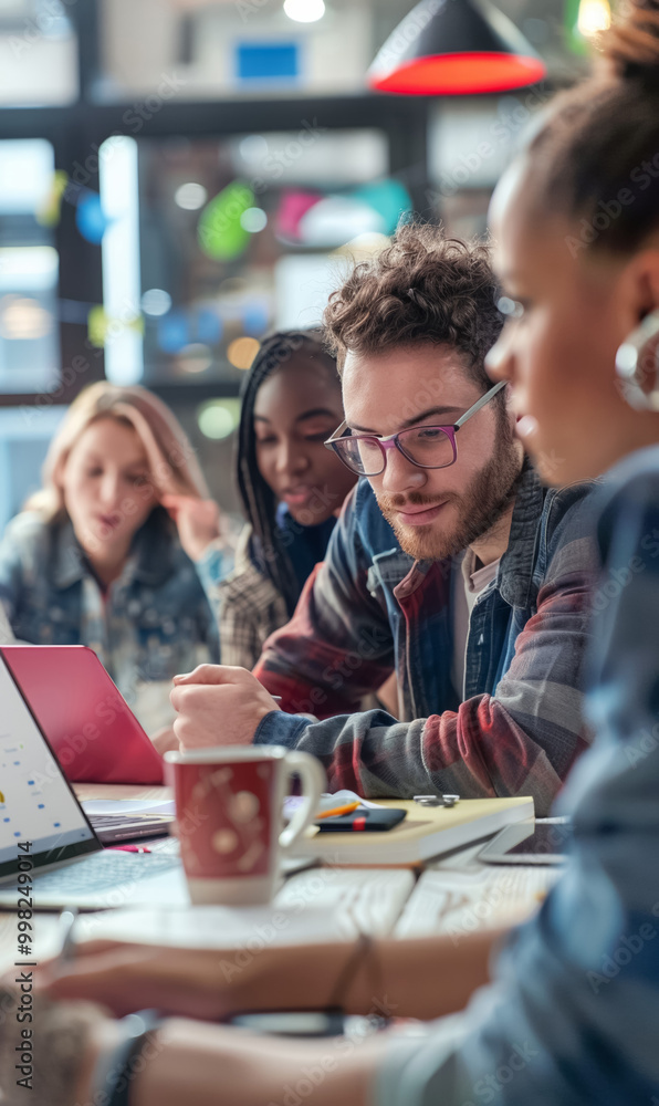 Diverse group of young professionals focused on brainstorming and ...