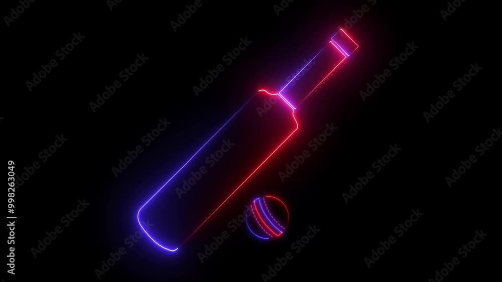 Neon glowing Cricket Showcase Bat and ball Icon animation and Symbol of ...