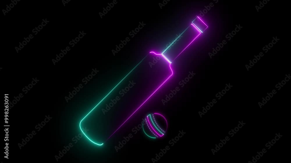 Neon glowing Cricket Showcase Bat and ball Icon animation and Symbol of ...