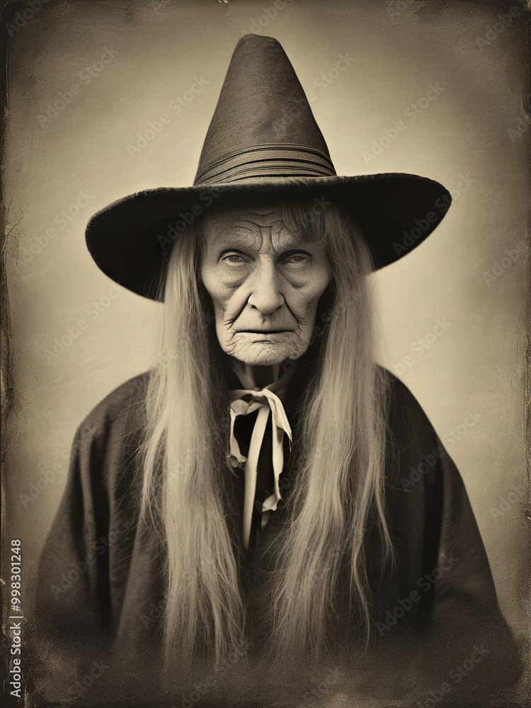 This is a vintage portrait of a witch, made to look like an old ...